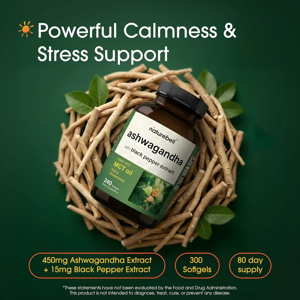 Ashwagandha with Black Pepper Extract - 240 Softgels – NatureBell