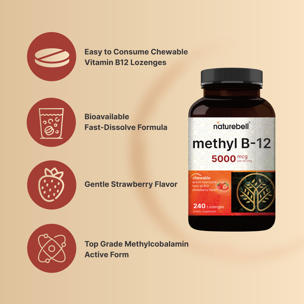 Vitamin B12 5000mcg, 240 Lozenges – NatureBell