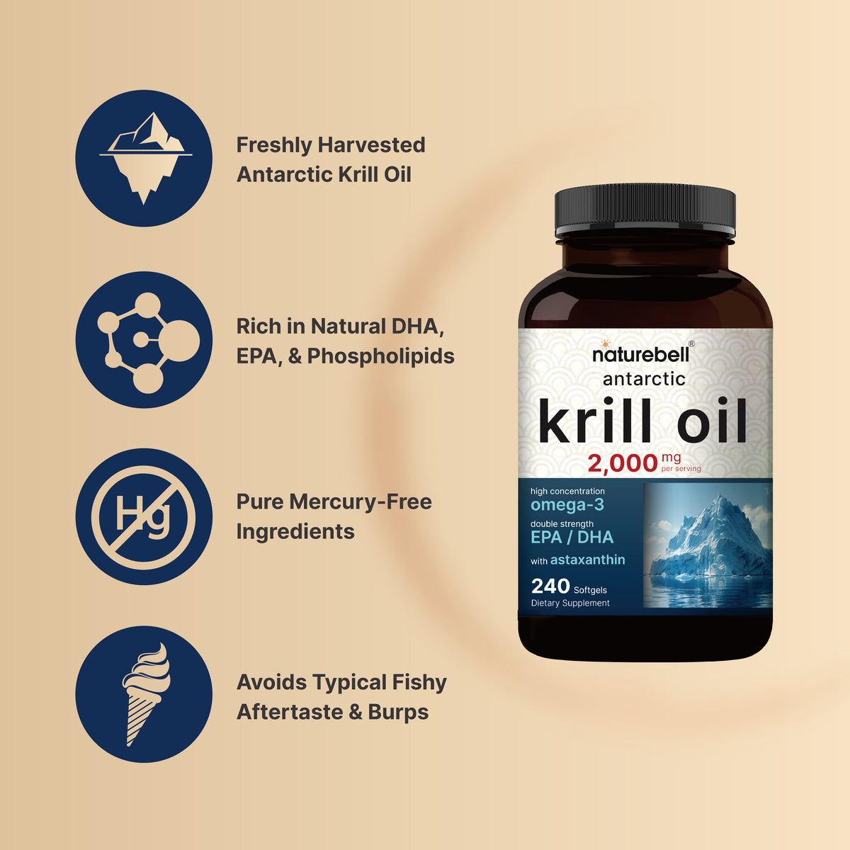 Antarctic Krill Oil 2000mg Supplement, 240 Softgels – NatureBell