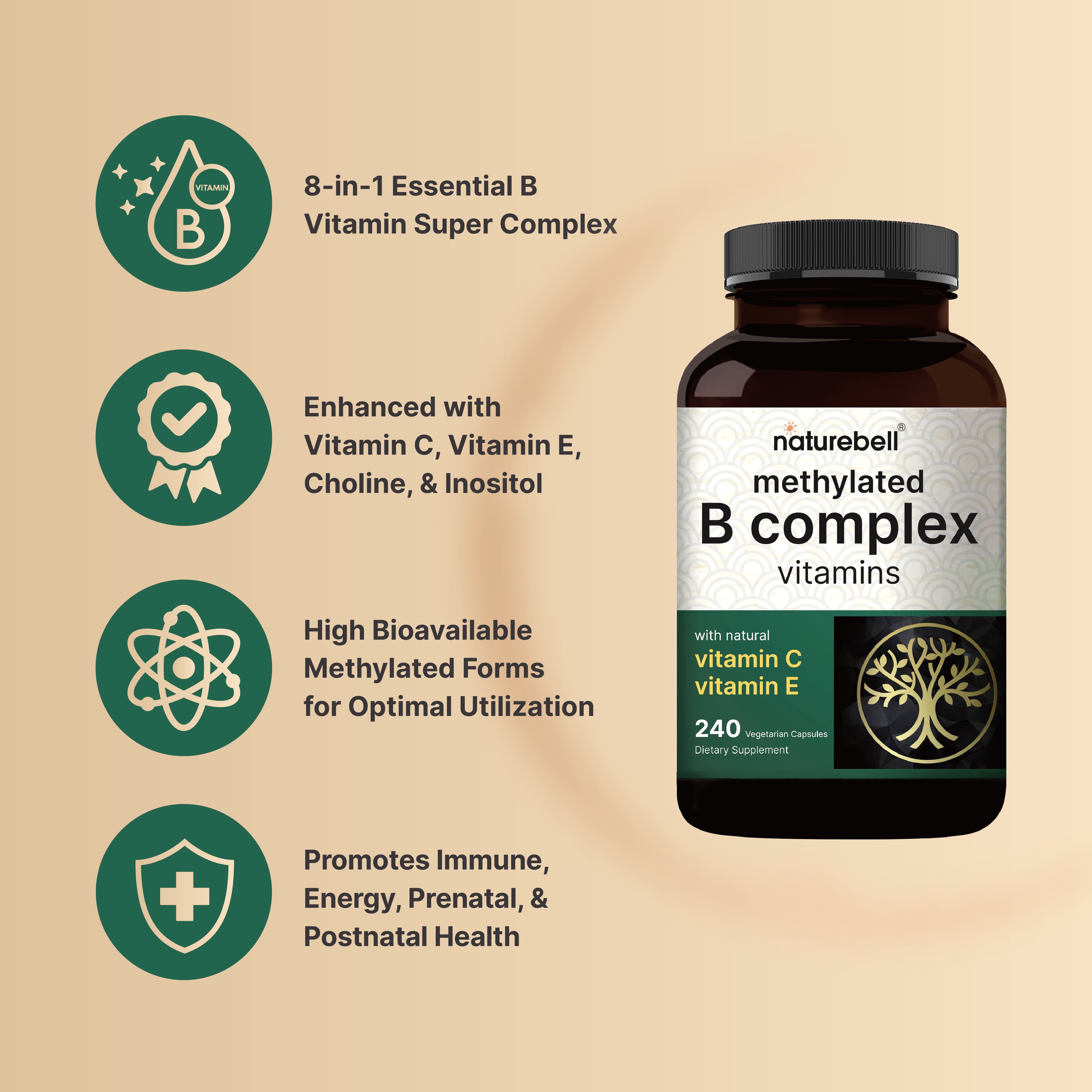 Methylated B Complex Vitamins, 240 Veggie Capsules – NatureBell