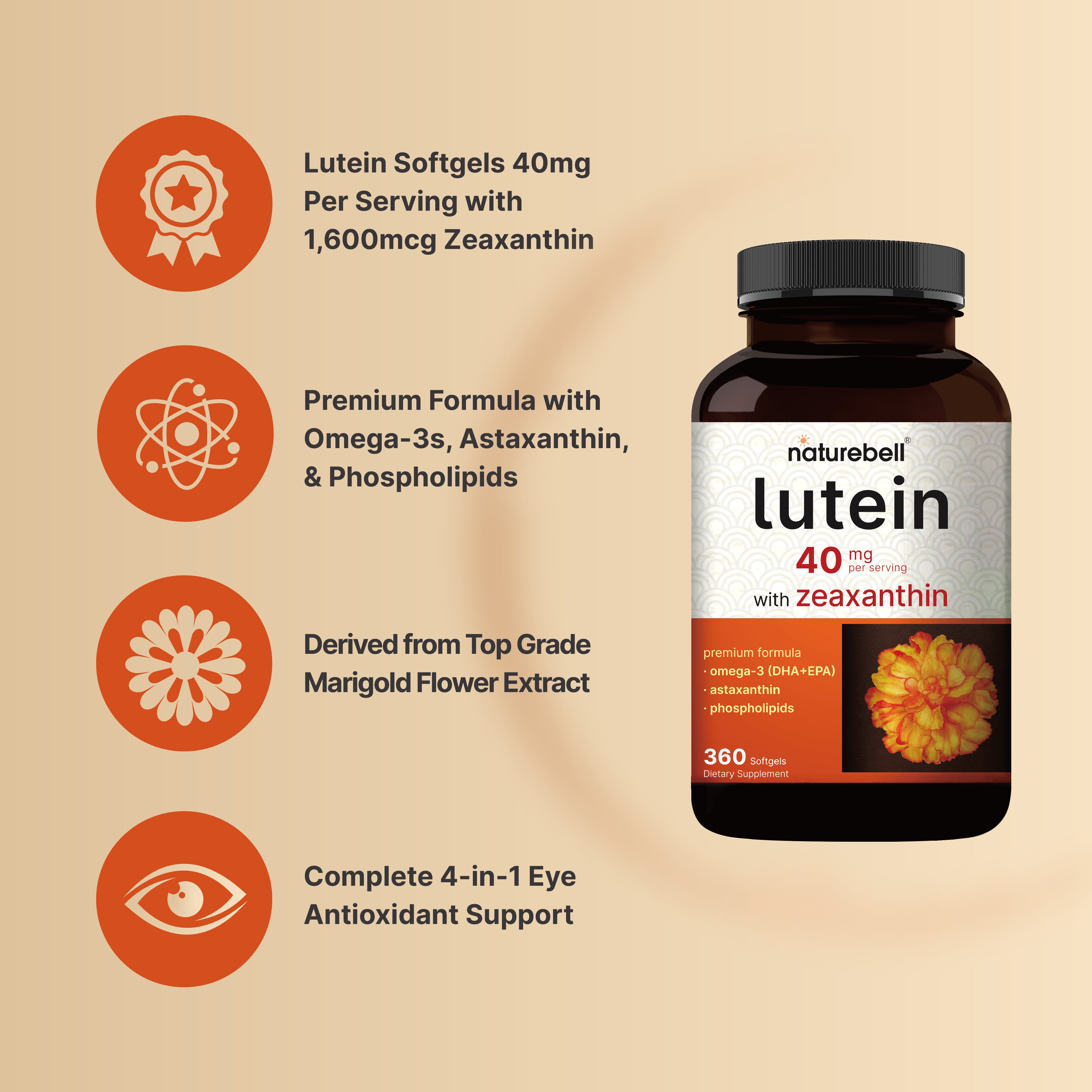 Lutein 40mg and Zeaxanthin 1,600mcg Per Serving, 360 Softgels – NatureBell