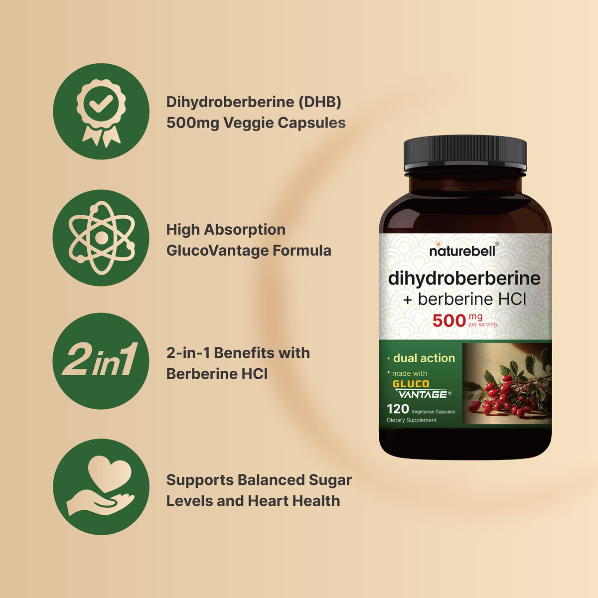 Dihydroberberine with Berberine HCl 500mg, 120 Veggie Capsules – NatureBell
