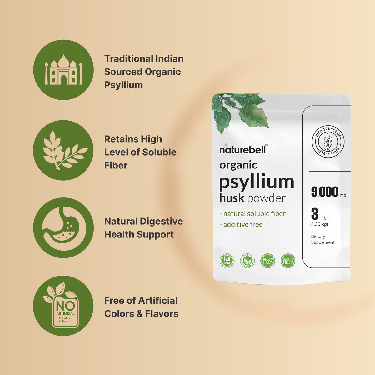 Organic Psyllium Husk Powder, 3 Lbs (48 Oz) – NatureBell