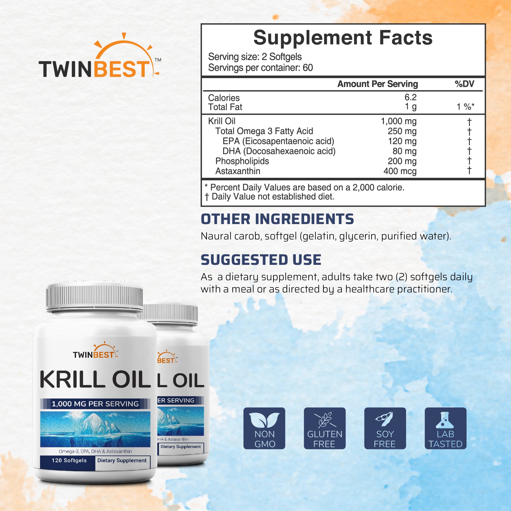 2 Pack TwinBest Antarctic Krill Oil Softgels, 1000mg Per Serving, 120 – NatureBell