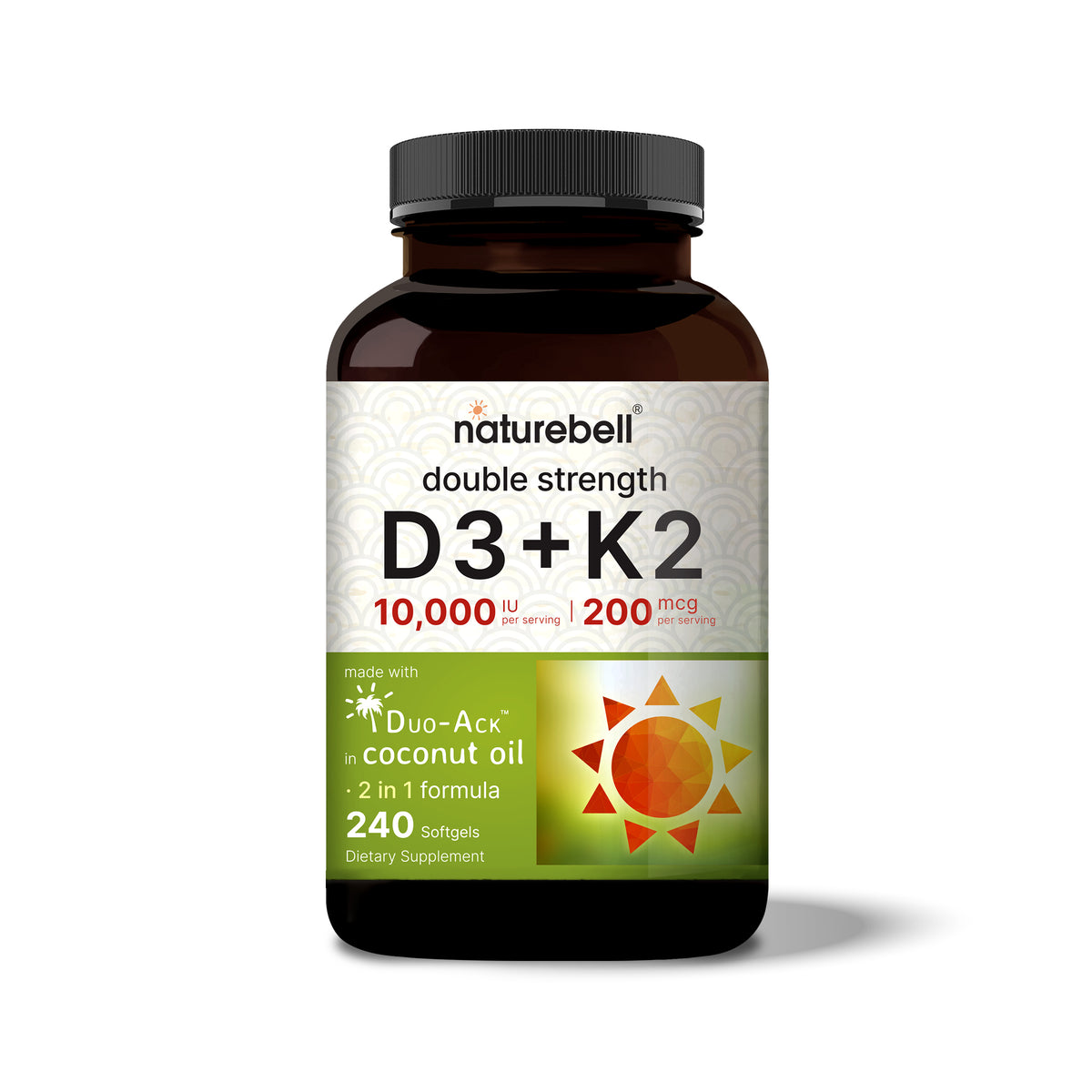 Vitamin D3 K2 (10,000 IU Vitamin D + 200mcg Vitamin K MK-7) 240 Softge ...