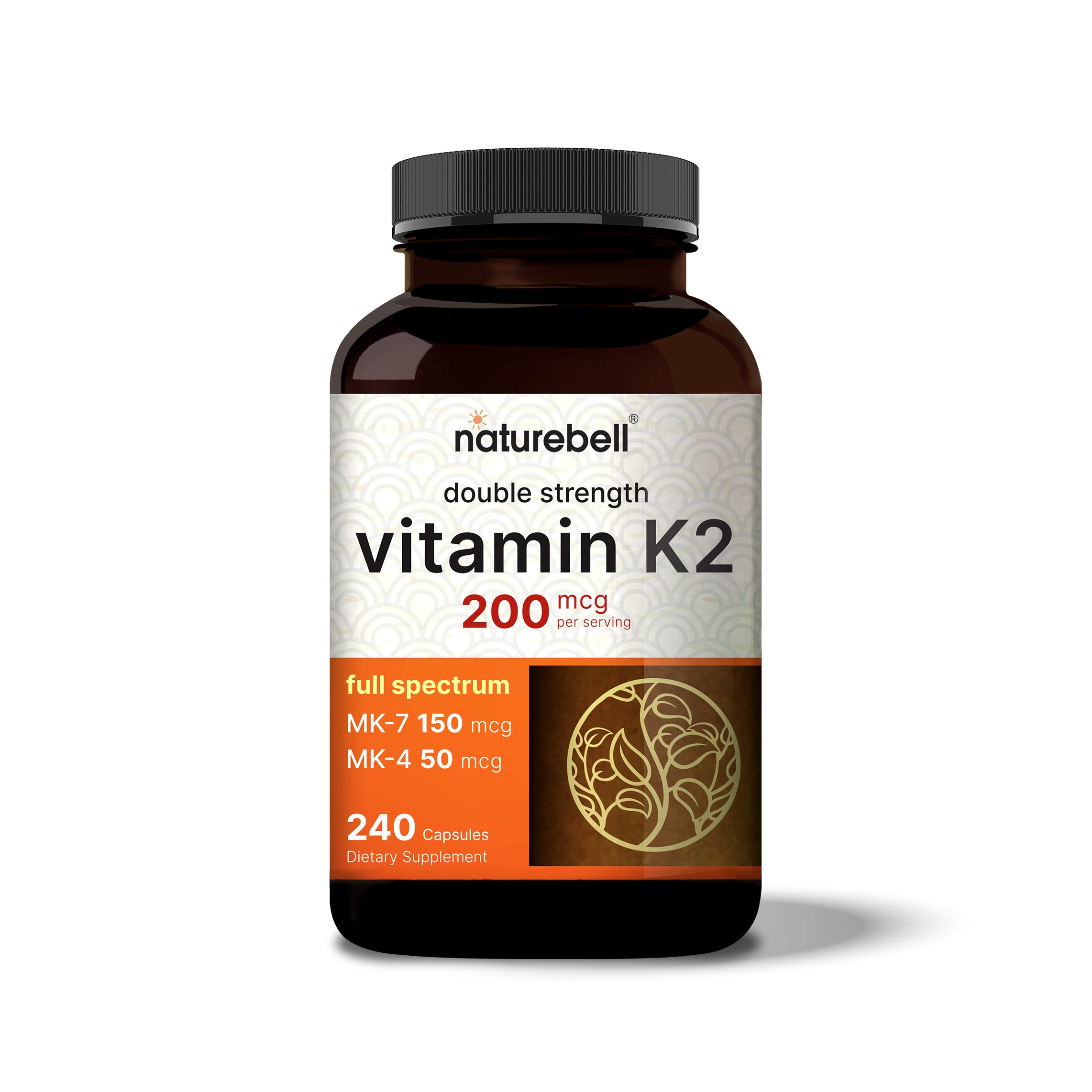 Vitamin K2 Supplement with MK-7 & MK-4, 200 mcg, 240 Capsules – NatureBell