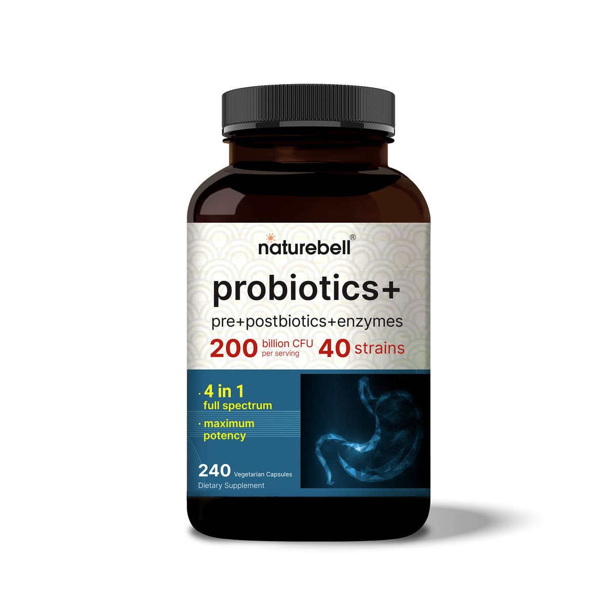 Probiotics 200 Billion CFU Per Serving, 240 Veggie Capsules – NatureBell