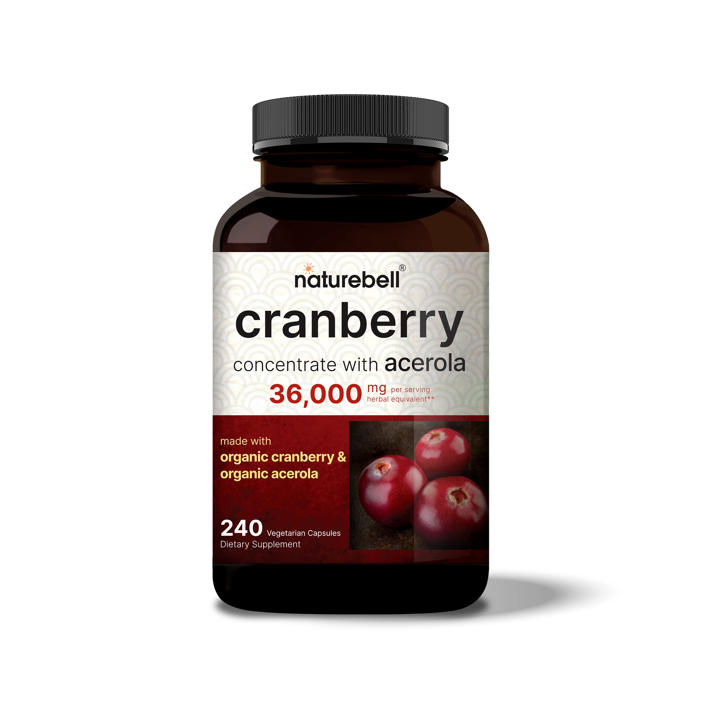 Cranberry Pills 36,000mg with Acerola, 240 Veggie Capsules – NatureBell