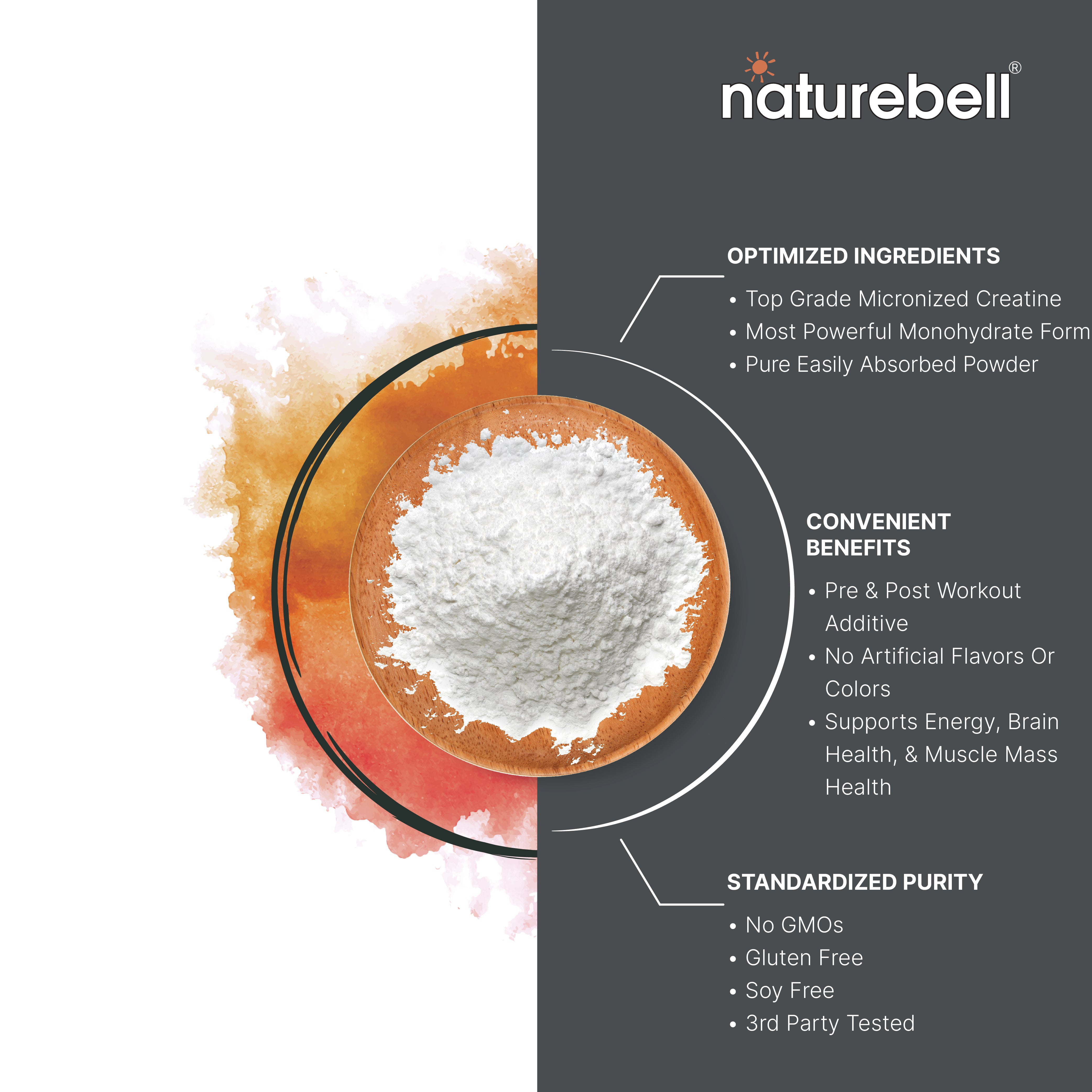 NatureBell Creatine Monohydrate Powder, 5000mg Per Serving