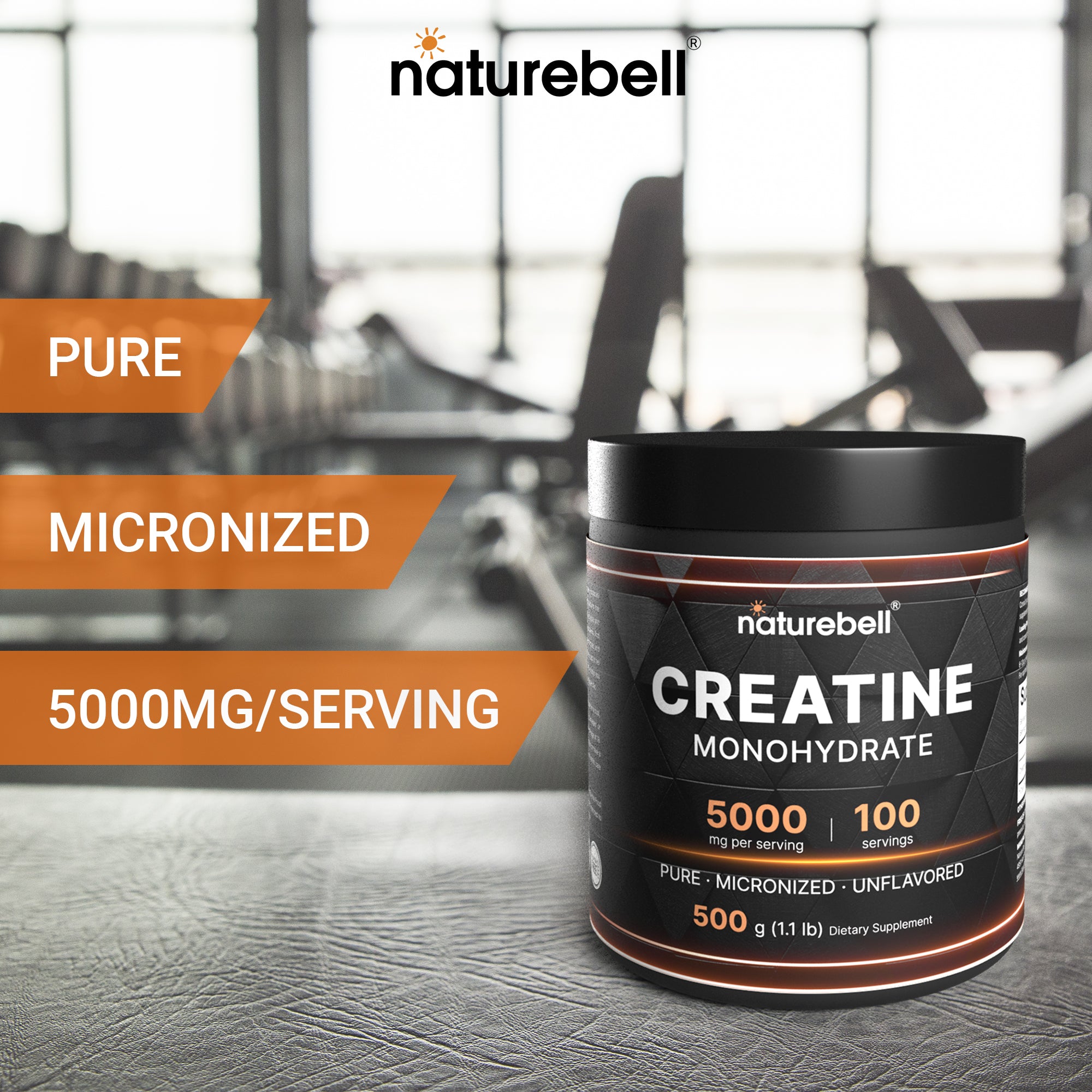 NatureBell Creatine Monohydrate Powder, 5000mg Per Serving